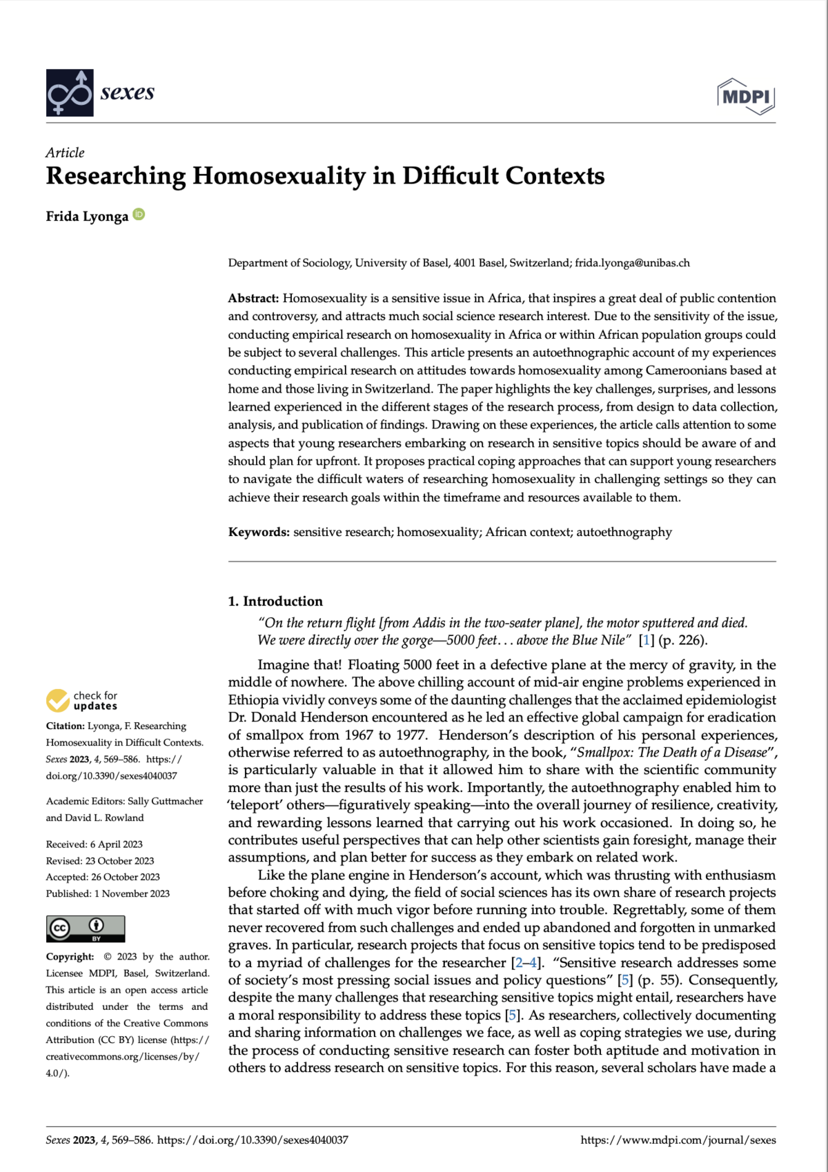 Publication: "Researching Homosexuality in Difficult Contexts ...